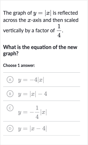 (Solved)-The graph of y=|x| is reflected across the x-axis and then